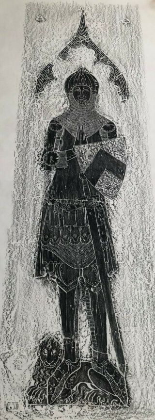 Monumental 1960s Brass Rubbing Of A Medieval Knight | #2972073