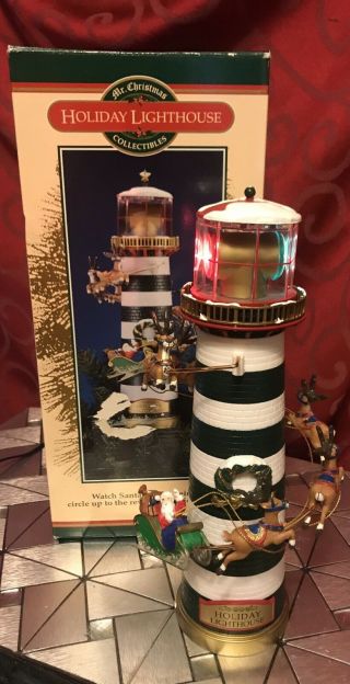 Vtg Mr Christmas 1998 Holiday Lighthouse Animated Santa Reindeer ...