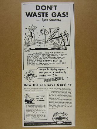 1943 Rube Goldberg Elephant Car Machine Art Pennzoil Oil Vintage Print ...