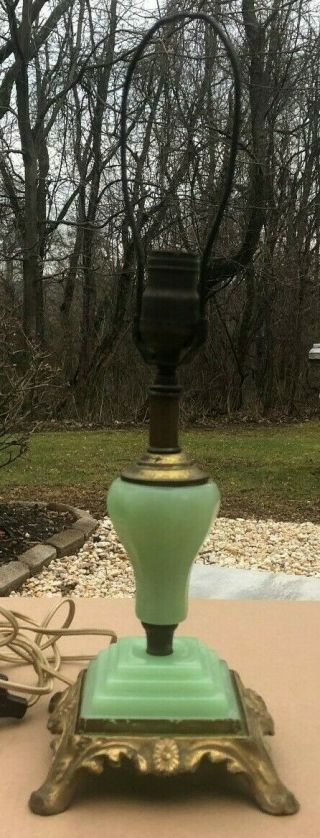 ANTIQUE VINTAGE ART DECO JADEITE GREEN DEPRESSION GLASS AND CAST IRON ...