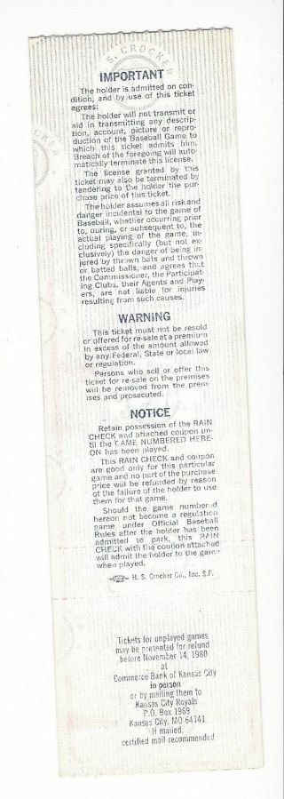 1980 World Series Full Ticket Philadelphia Phillies Vs. Kansas City ...